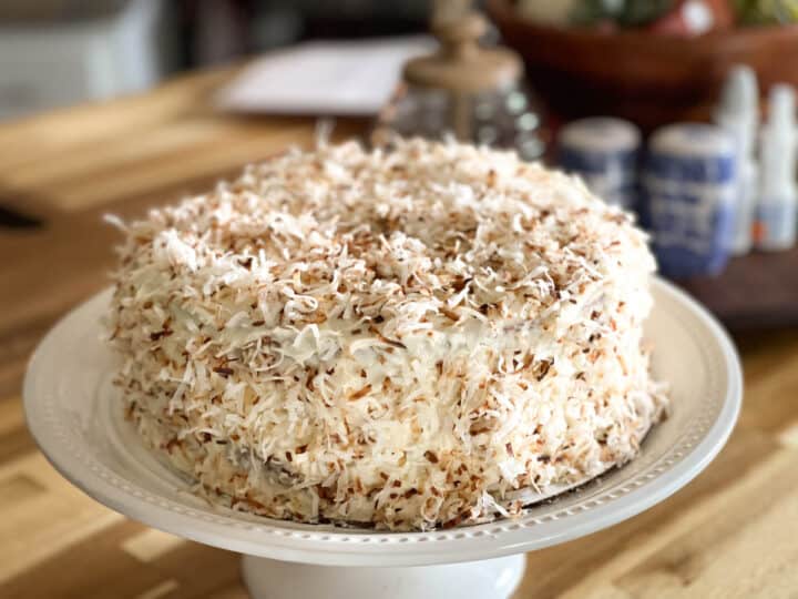 Toasted Coconut 3 layer cake with Cream Cheese Frosting - The Buttered Home