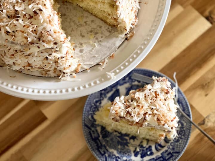 Toasted Coconut 3 layer cake with Cream Cheese Frosting - The Buttered Home