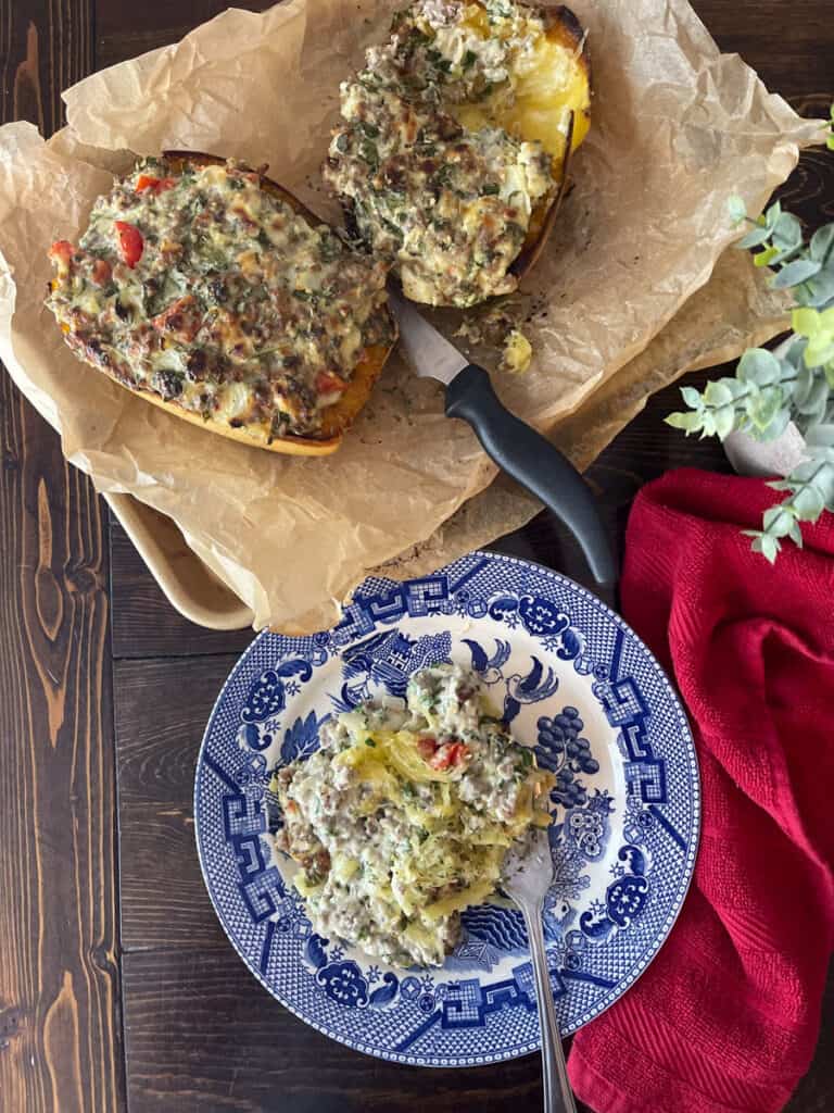 Beef and Spinach Stuffed Spaghetti Squash Recipe - The Buttered Home